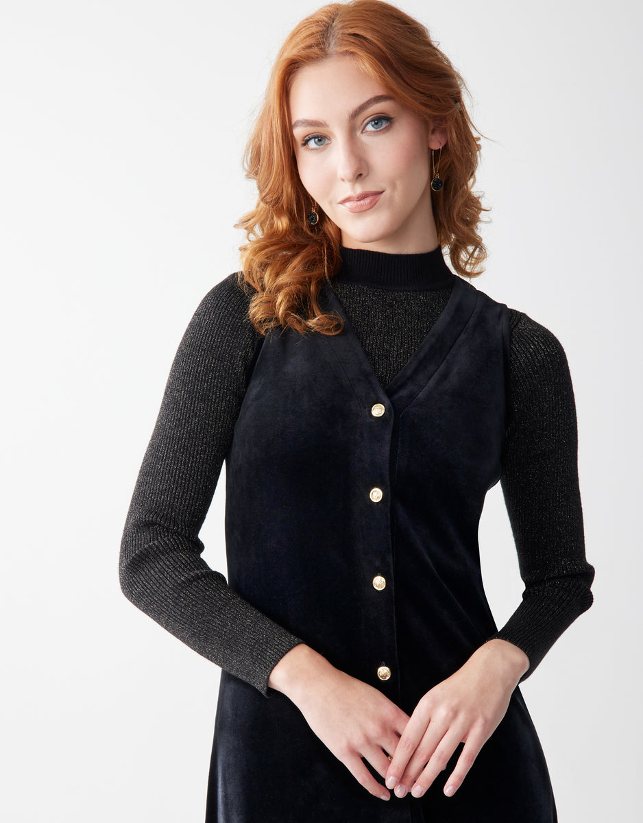 Velour Vneck Sleeveless Maxi Dress Shabbos Robe With Gold Buttons ...