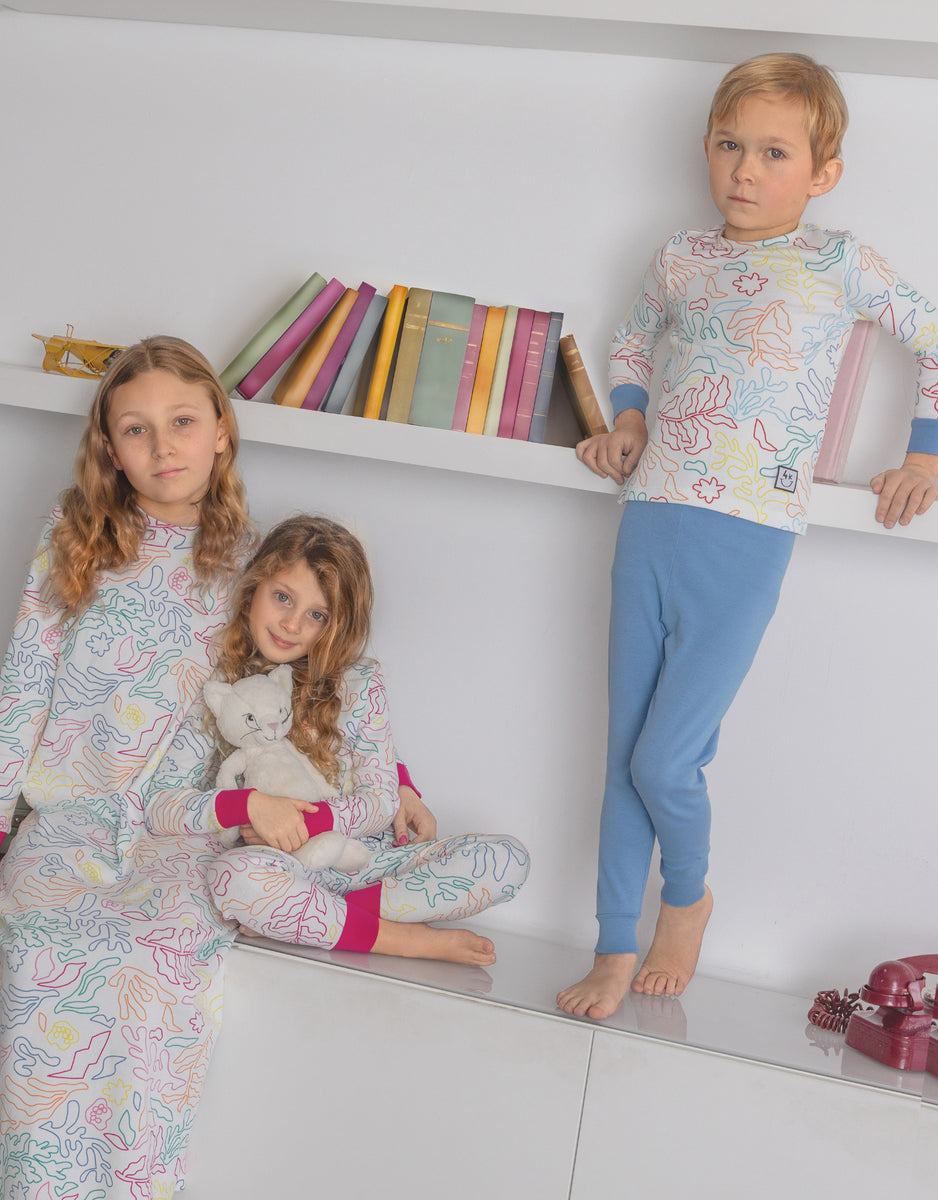 Pima Cotton Fresh Leaves Kids Pajamas Legging Playwear Set Blue Combo ...