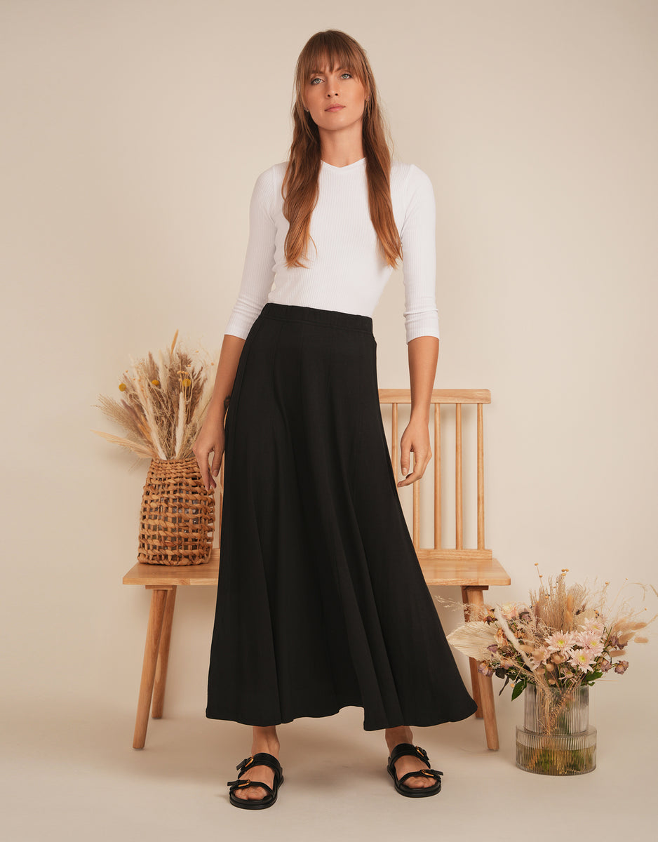 Ribbed Maxi Panel Skirt Black – thelingerieshopny