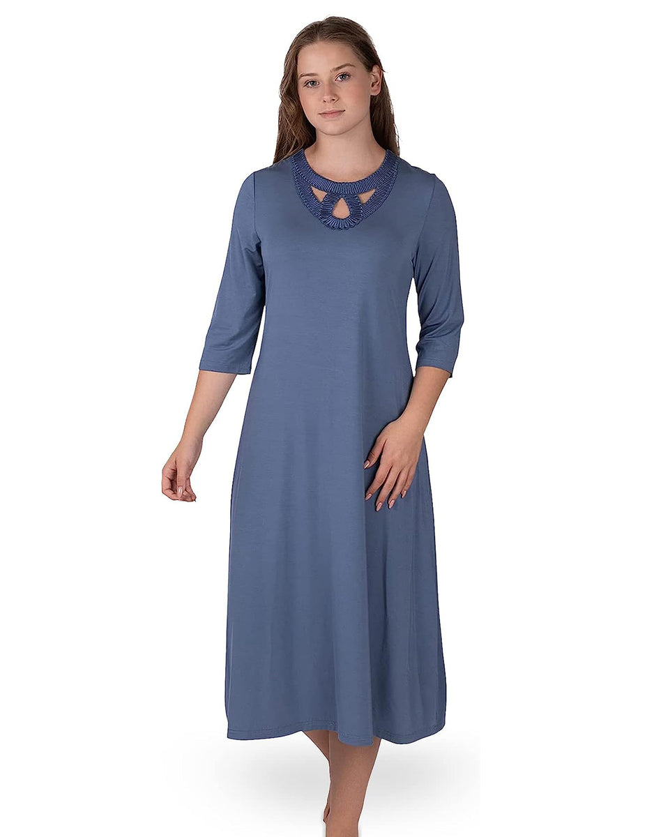 Soft Nightshirt with Lace Keyhole Trim Sky – thelingerieshopny