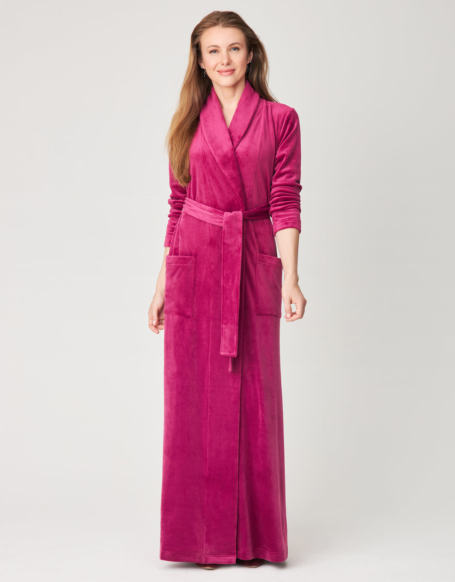 Ultra Soft Plush Velour Belted Shawl Collar Wrap Robe Rose Pink ...