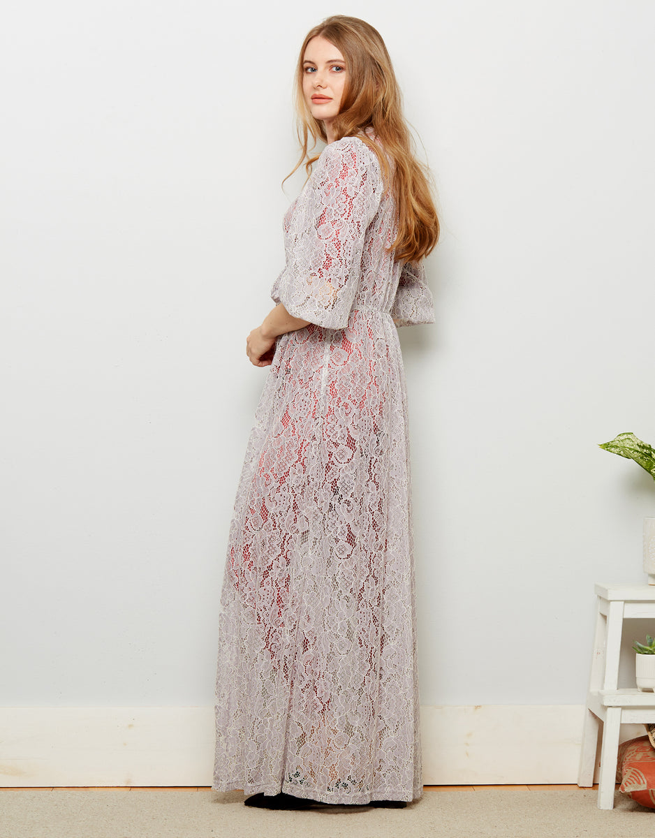 Lace Wrapper with Self Tie Gray – thelingerieshopny