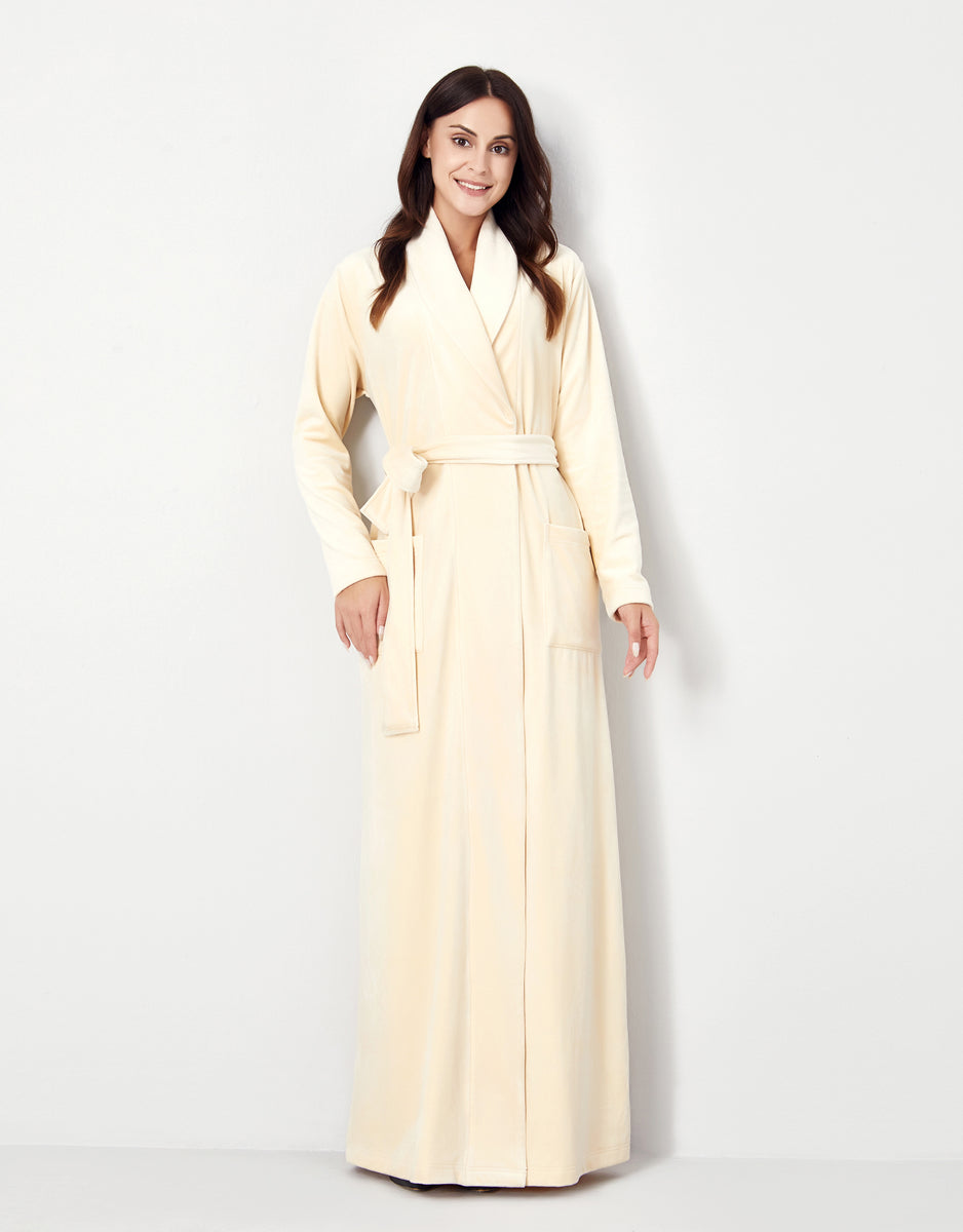 Ultra Soft Plush Velour Belted Shawl Collar Wrap Robe Ivory ...