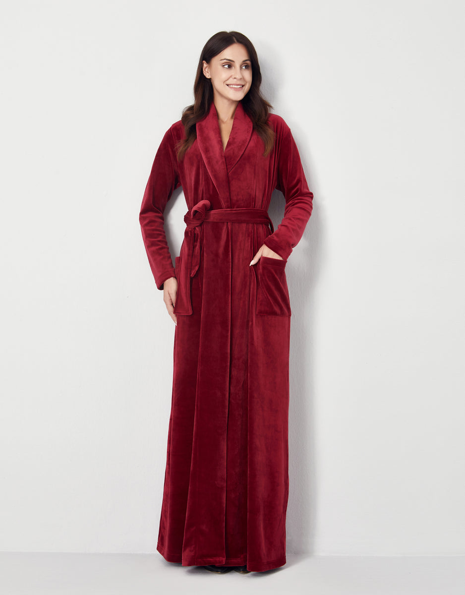 Ultra Soft Plush Velour Belted Shawl Collar Wrap Robe Cranberry ...
